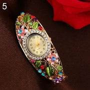 Gold Floral Bangle Gemstone Watch - 6 Styles - Stainless Steel ...
