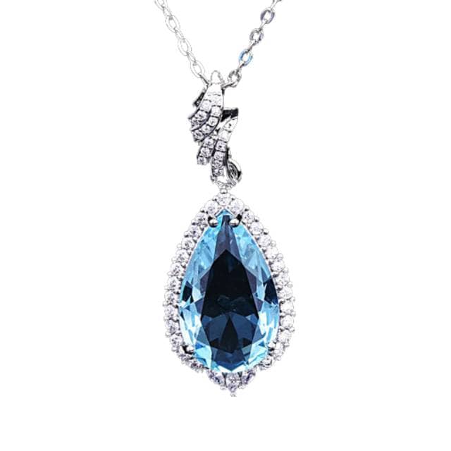 Water Drop Shaped Aquamarine Pendant Necklace - 925 Sterling Silver ...