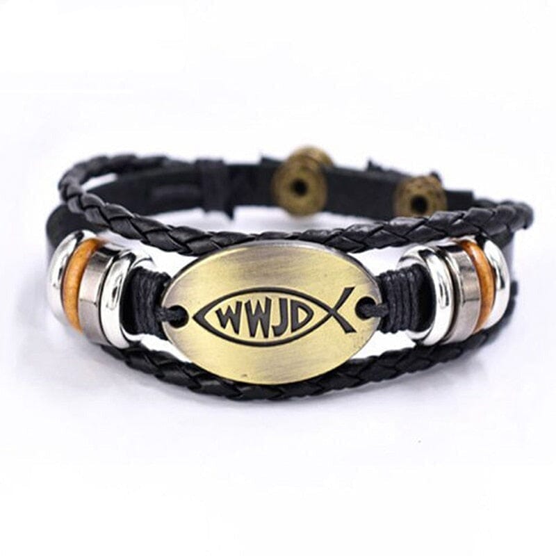 WWJD Fish Leather Bracelet Jesus Religious Braided Bracelet – AtPerry's ...
