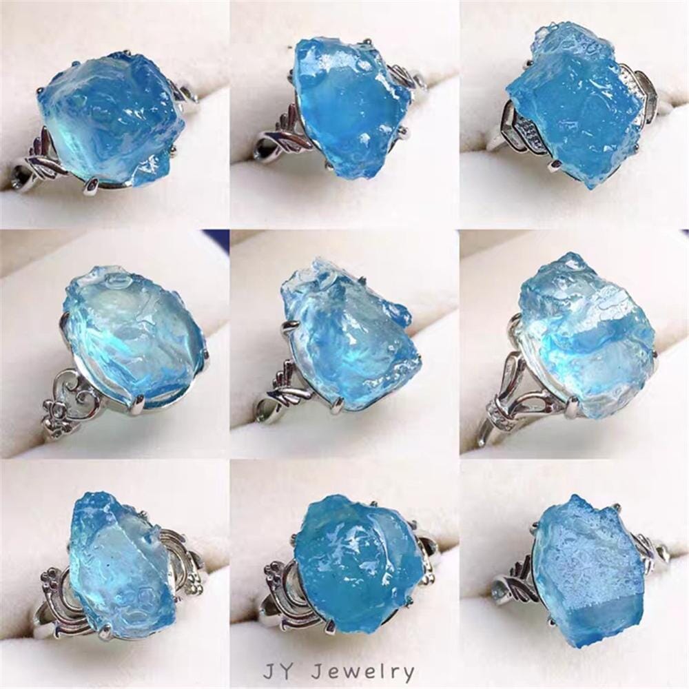 Ocean Blue Aquamarine Stone Adjustable Ring – AtPerry's Healing Crystals