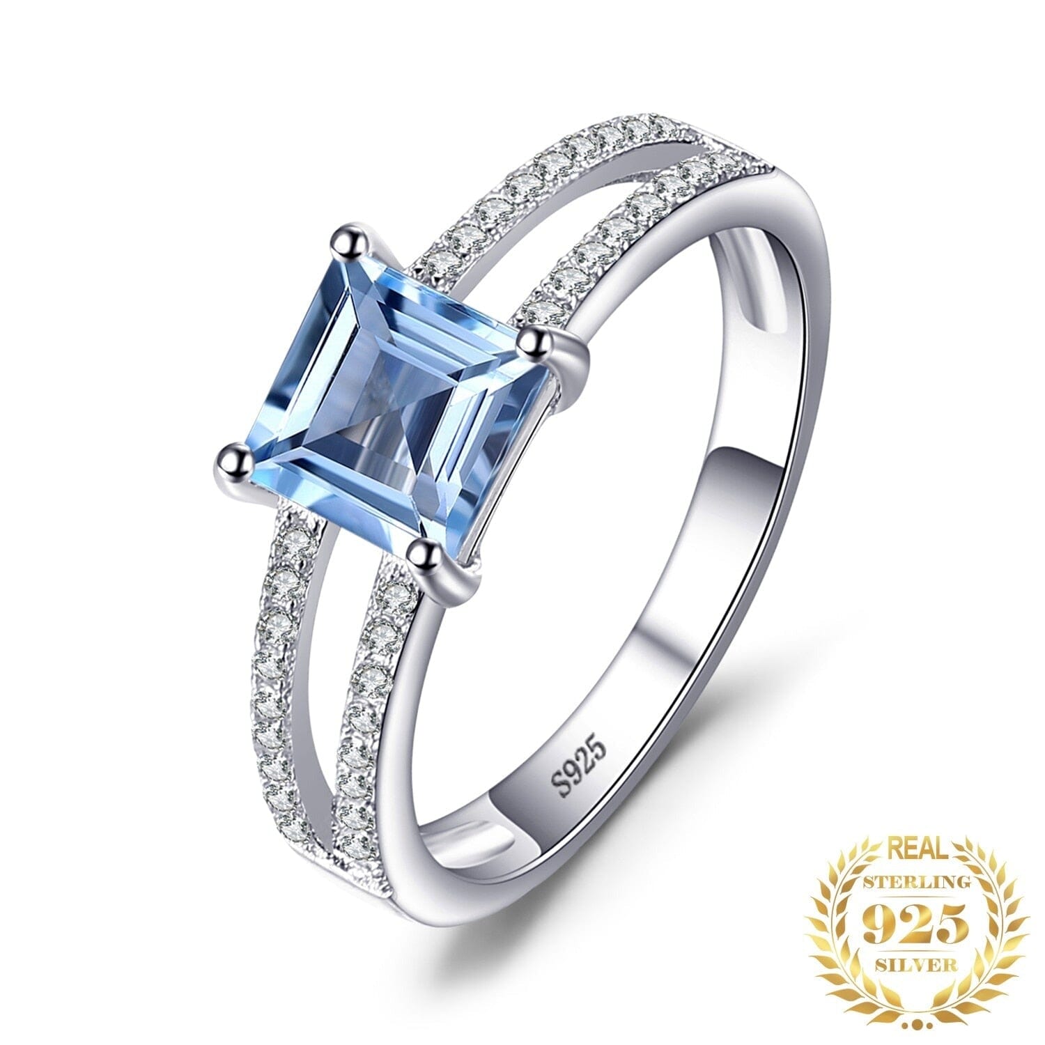 1.2ct Princess Square Cut Sky Blue Topaz Ring - 925 Sterling Silver ...