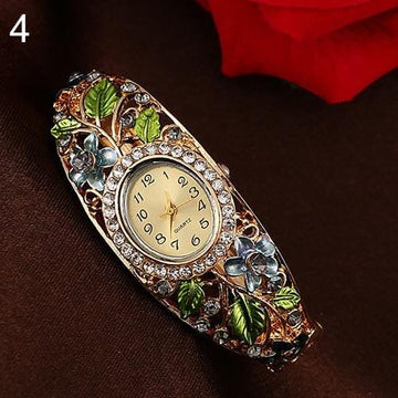 Gold Floral Bangle Gemstone Watch - 6 Styles - Stainless Steel ...